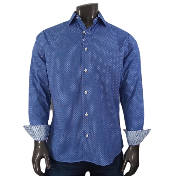 Bertigo | Shirts | Bertigo Blue White Polka Dots Button Down | Poshmark